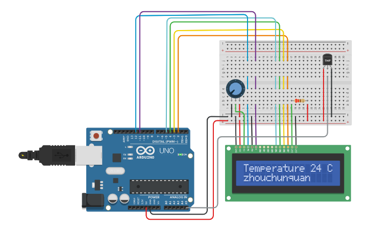 Circuit design LCD1602 TEMP 2 - Tinkercad