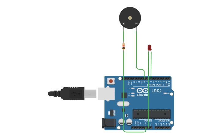 Circuit design alarm and led - Tinkercad