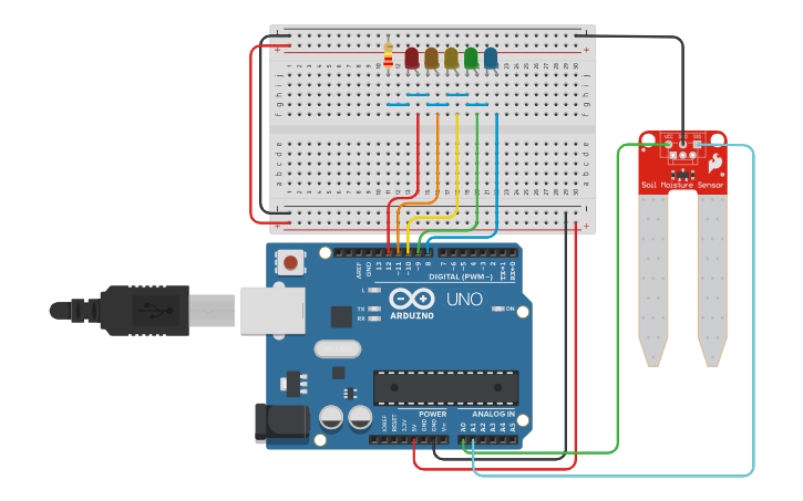 Circuit design sensor de humedad - Tinkercad