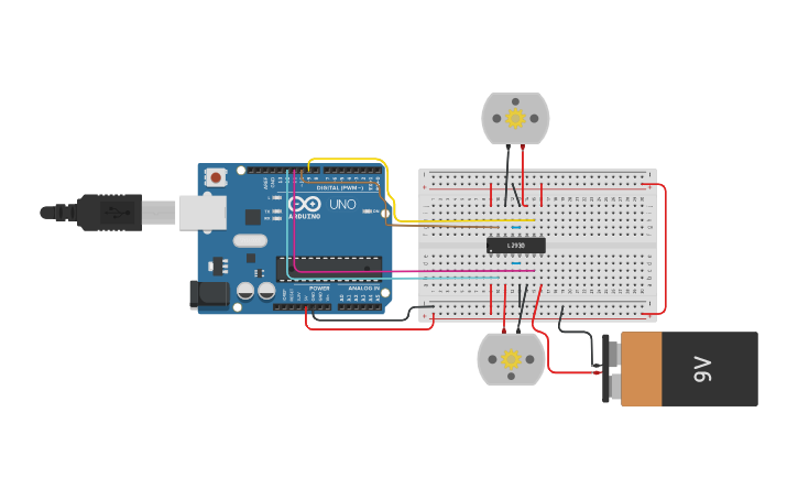 Circuit design PUENTE H L293D | Tinkercad Circuit design PUENTE H L293D | Tinkercad