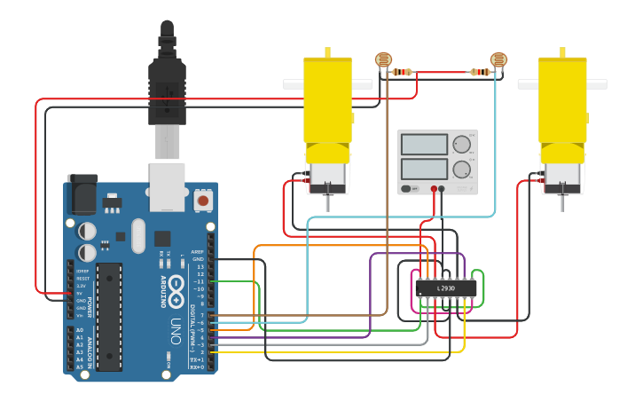 Circuit design Robo Seguidor de linha | Tinkercad