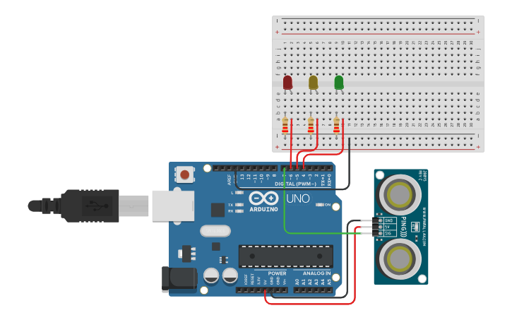 Circuit Design Ultrasonic Distance Sensor Tinkercad