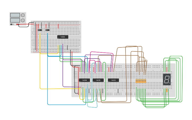 Circuit design Salazar 2x4 Decoder 7 segment - Tinkercad Circuit design Salazar 2x4 Decoder 7 segment - Tinkercad