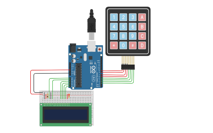 Circuit design Terefa Extra SEMANA 11 - Calculadora e LCD - José Ahmad - Tinkercad