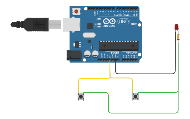 Circuit Design Led With 2 Pushbuttons Tinkercad