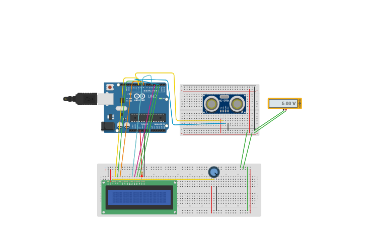 Circuit design LCD CON SENSOR DE DISTANCIA - Tinkercad