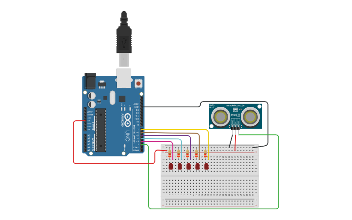 Circuit design Luis Rojo´s Ultrasonic distance sensor | Tinkercad