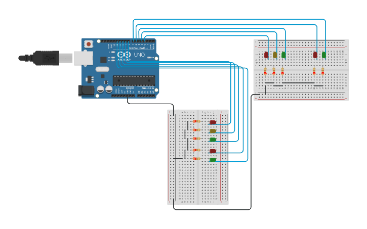 Circuit design Pep 1 Semaforo y peatonal - Tinkercad