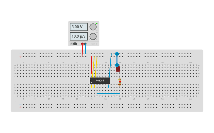 Circuit design 74HC86(Input A = 1 Input B = 1) - Tinkercad