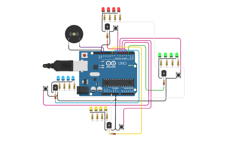Circuit design FrankenSimon HW Example complete | Tinkercad