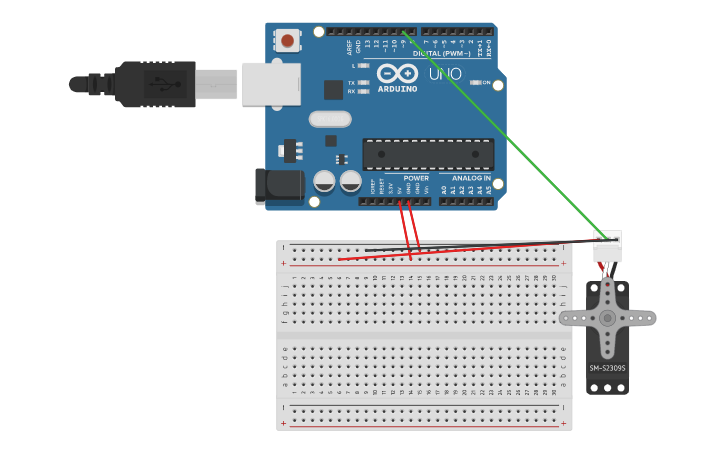 Circuit design Servo moteur - Tinkercad