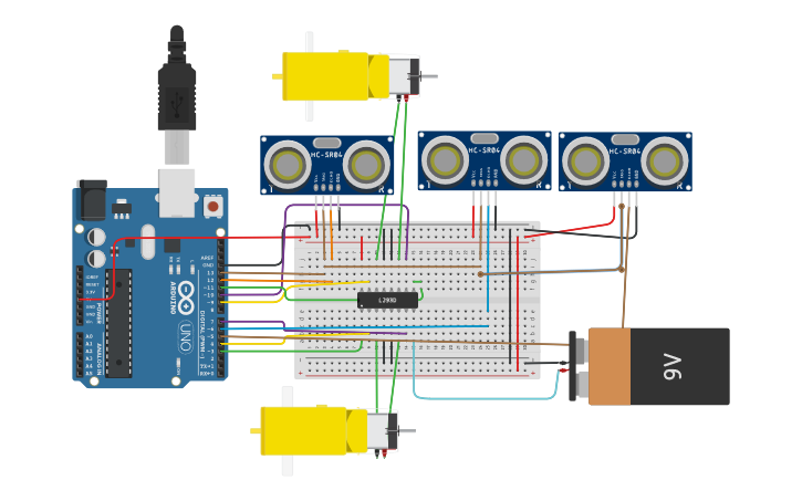 Circuit design Ultra som e L293D | Tinkercad