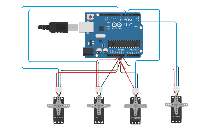 Circuit Design Servomotores Tinkercad