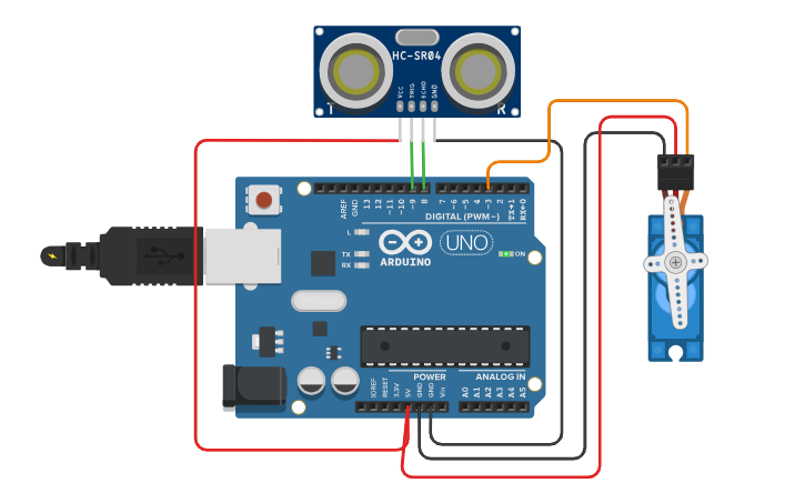Circuit design Copy of HC-SR04 და სერვო ძრავა | Tinkercad Circuit design Copy of HC-SR04 და სერვო ძრავა | Tinkercad