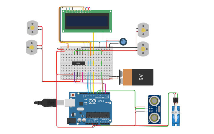 Circuit design obstacle avoiding robot - Tinkercad