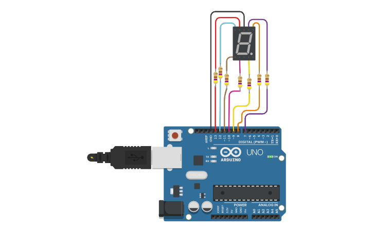 Circuit design 7-Segment Display - Tinkercad