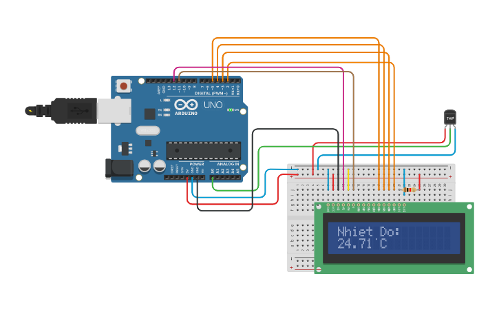 Circuit design LCD 1602 - Tinkercad