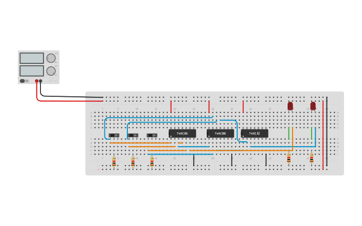 Circuit design Full adder using basic Gates - Tinkercad