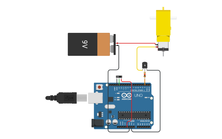 Circuit design Motor+transistor - Tinkercad