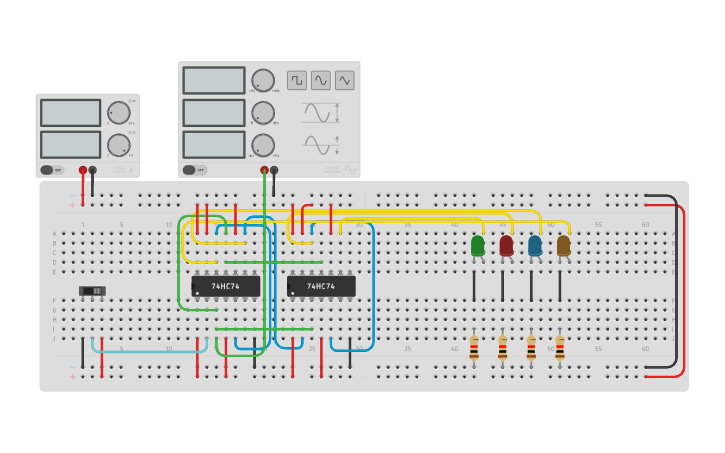 Circuit design 4-bit SIPO shift register - Tinkercad