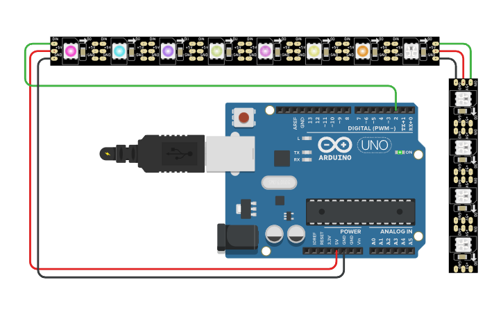 Circuit design LED NeoPixel Strip Random Colours | Tinkercad