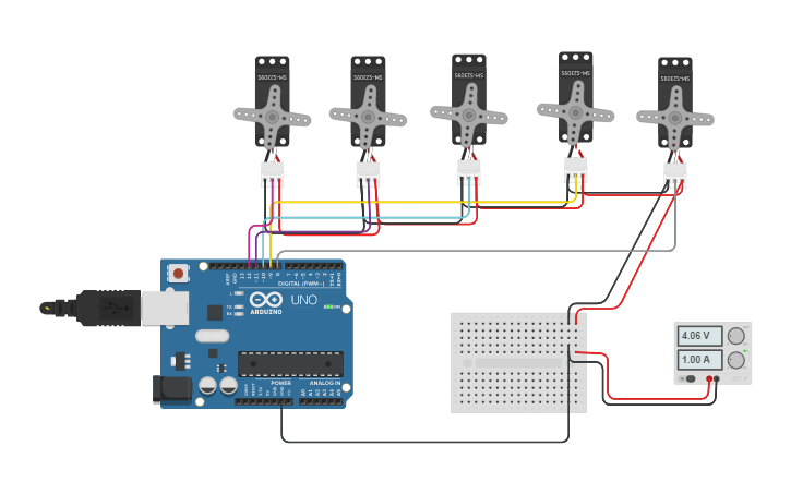 Circuit Design Servomotores Act 1 Robótica Tinkercad