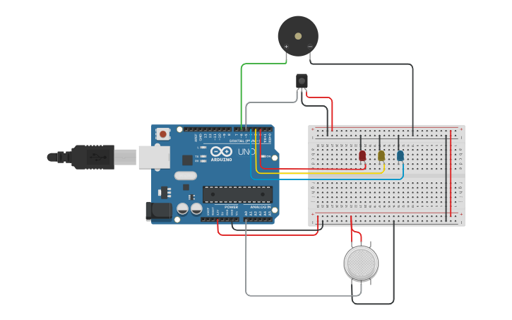 Circuit design SMOKE AND FLAME DETECTION - Tinkercad