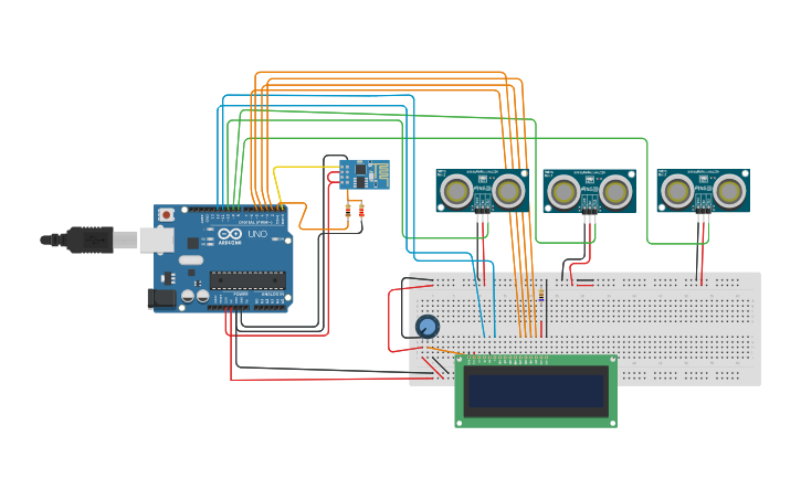 Circuit design Smart parking IOT based system 18BEC0314 - Tinkercad