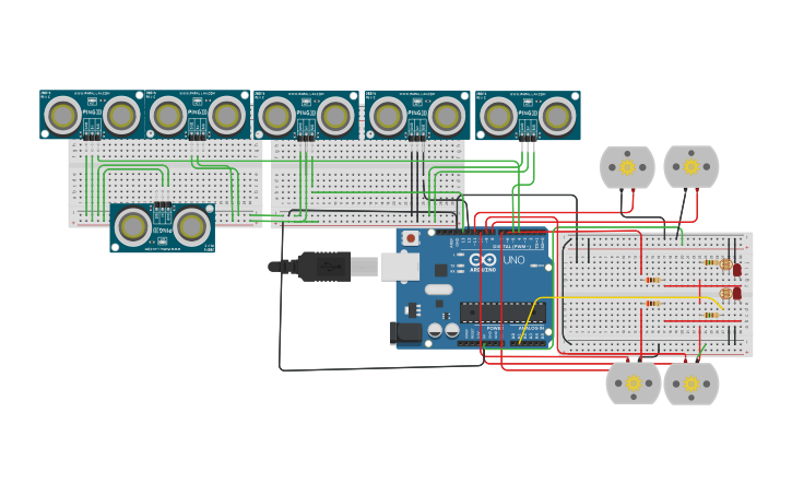 Circuit Design Mobile Robot 4 Sensor Dan 4 Motor Tinkercad