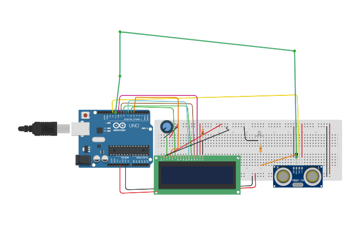 Circuit design sensor ultra sonico | Tinkercad