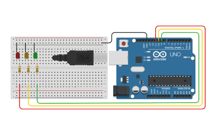Circuit design Traffic Light using Arduino Uno - Tinkercad
