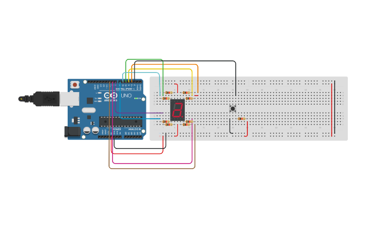 Circuit design contador con boton - Tinkercad