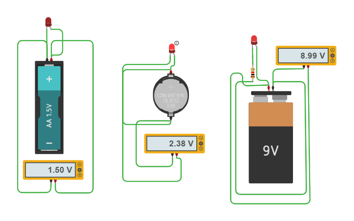 Circuit design Battery Voltage With LED - Tinkercad