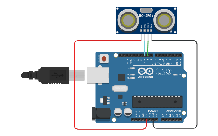 Circuit design distance measurement using an ultrasonic - Tinkercad