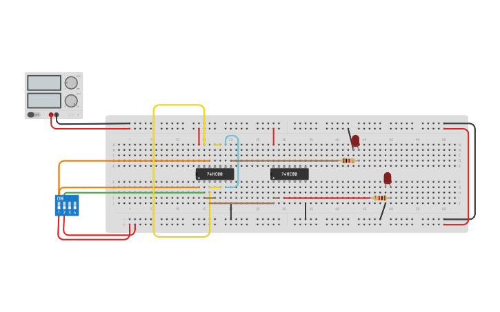 Circuit design half adder using nand gates - Tinkercad