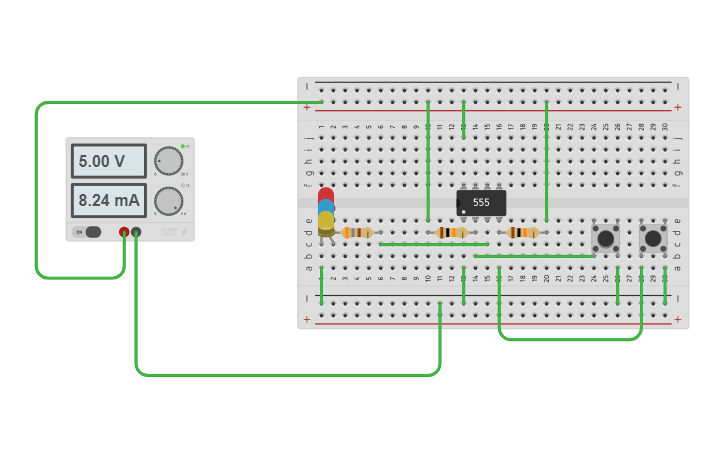 Circuit design 555 Bistable - Tinkercad