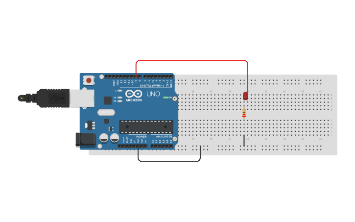 Circuit design Práctica 1.- ENCENDIDO Y APAGADO DE UN LED | Tinkercad