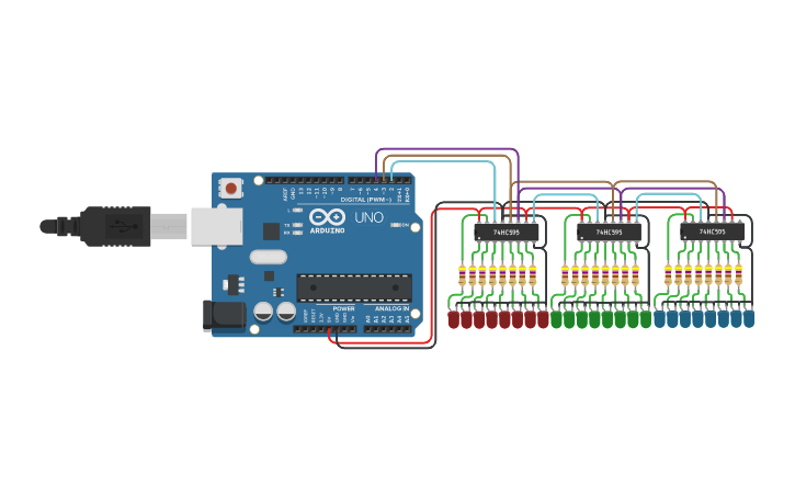 Circuit design 74595 Arduino 3 bytes >> Electgpl Subscribe YouTube