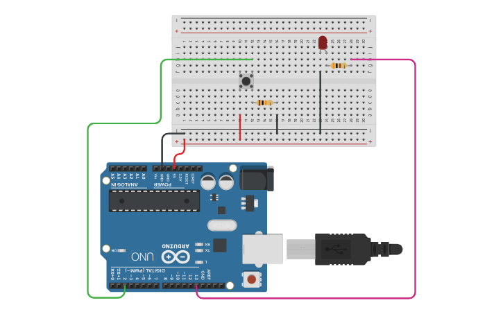 Circuit design Liga Led com Botão - Tinkercad