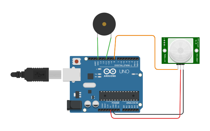 Circuit design PIR sensor - Tinkercad