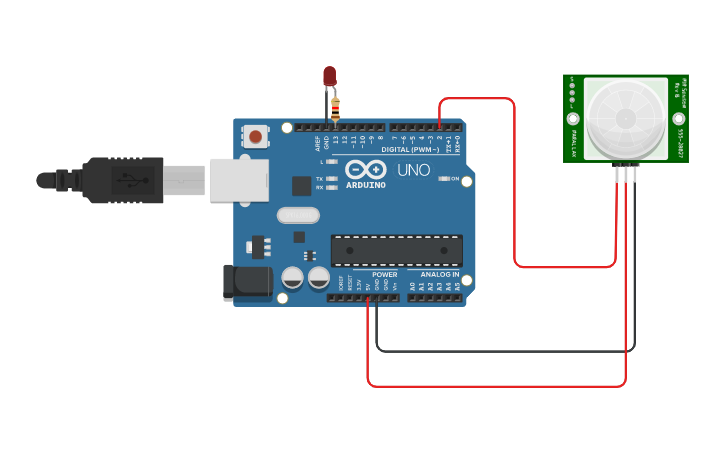 Circuit design Motion Sensing LED | Tinkercad