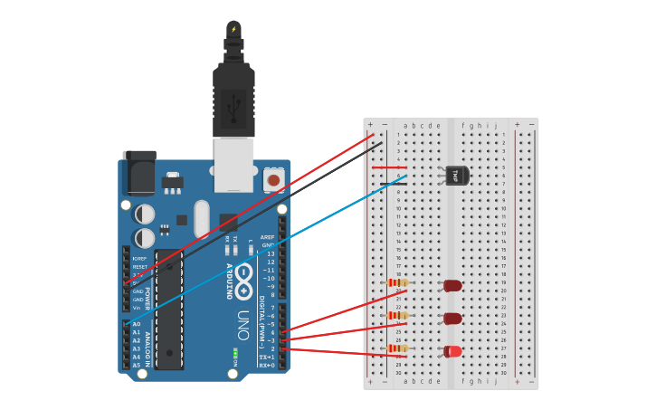 Circuit design Arduino projekt 3 (Love-O-Meter) - Tinkercad