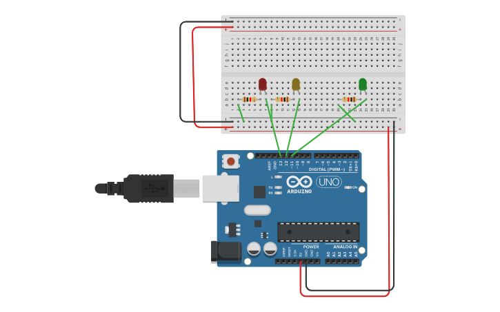 Circuit design Arduino (3 LEDS with a variable) | Tinkercad