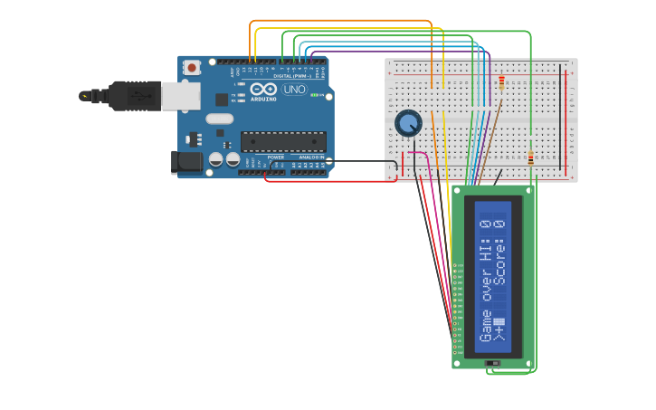 Circuit design Arduino LCD falling rock game - Tinkercad