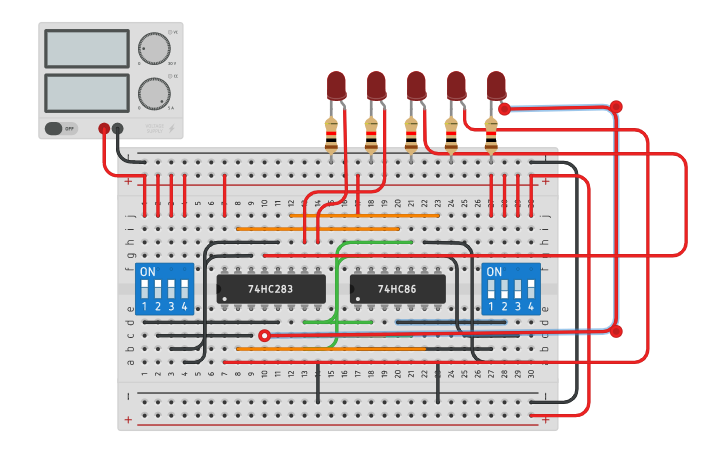 Circuit design 4-BIT BINARY ADDER/SUBTRACTOR - Tinkercad