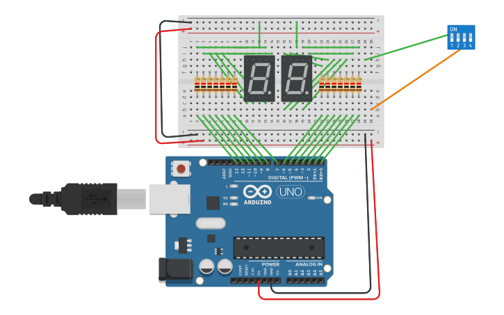 Circuit design 7-Segment 2 Digits - Tinkercad