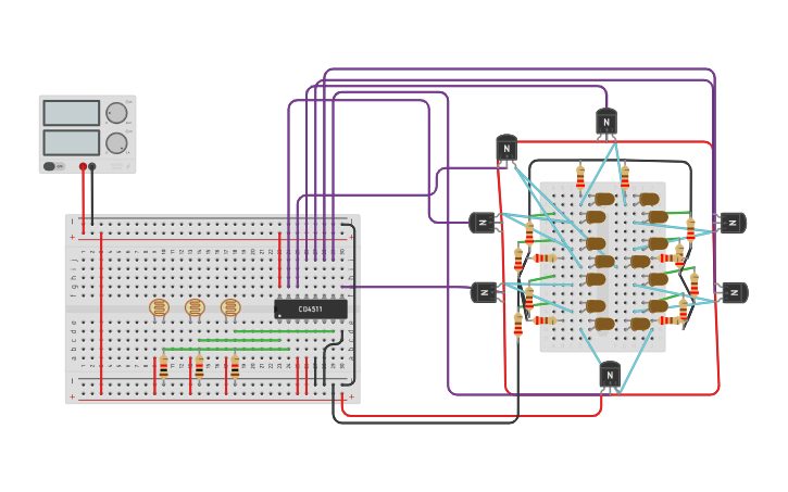 Circuit design Elevator with 7 segment with force 24 Manual - Tinkercad