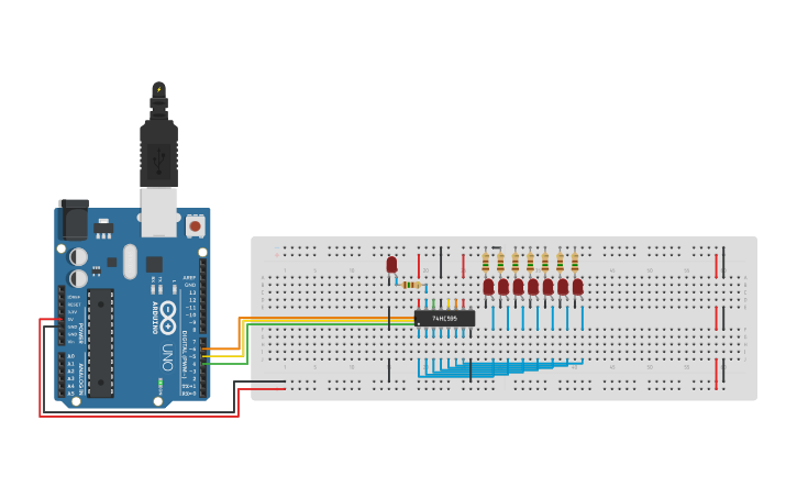 Circuit design 74HC595 - Tinkercad