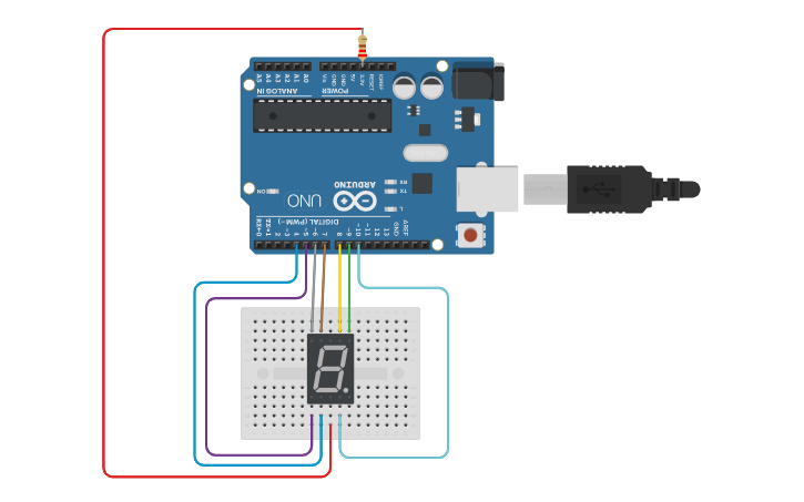 Circuit design 7-Segment (CA) Display Interfacing Basic - Tinkercad