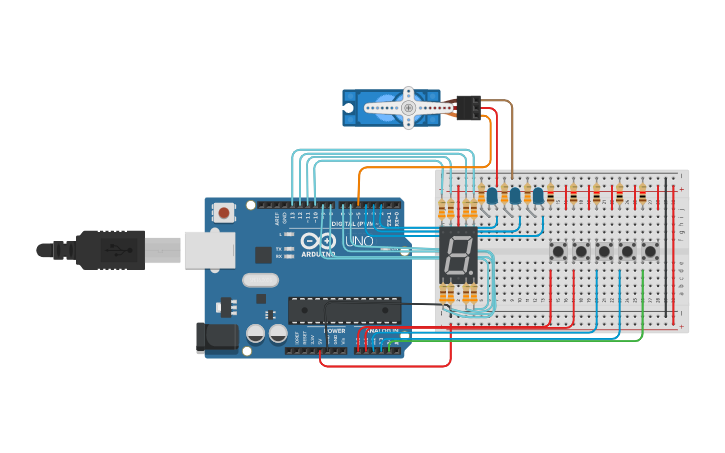 Circuit design Atividade Elevador em Arduino B2 - Tinkercad